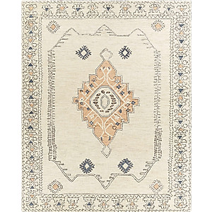 Hauteloom Laketon Boho Hand Tufted Wool Natural Fiber Soft Area Rug - Traditional Floral Carpet for Living Room, Bedroom, Dining Room - Peach, Dusty Pink, Ivory - 8' x 10' (8x10 Area Rug)