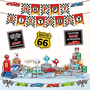 Race Car Birthday Party Decoration Set Race Car Party Signs Racing Birthday Banner Checkered Flags Balloons for Boys Let's go Racing Party Supplies