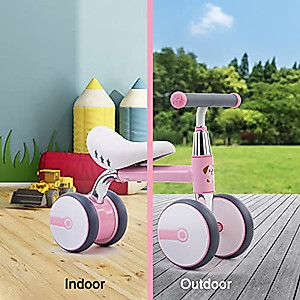 Baby Balance Bike Children Walker 36 Months Baby Bicycle No Padel Infant 4 Wheels Riding Toys for 3 Year Old Boys Girls (Pink)