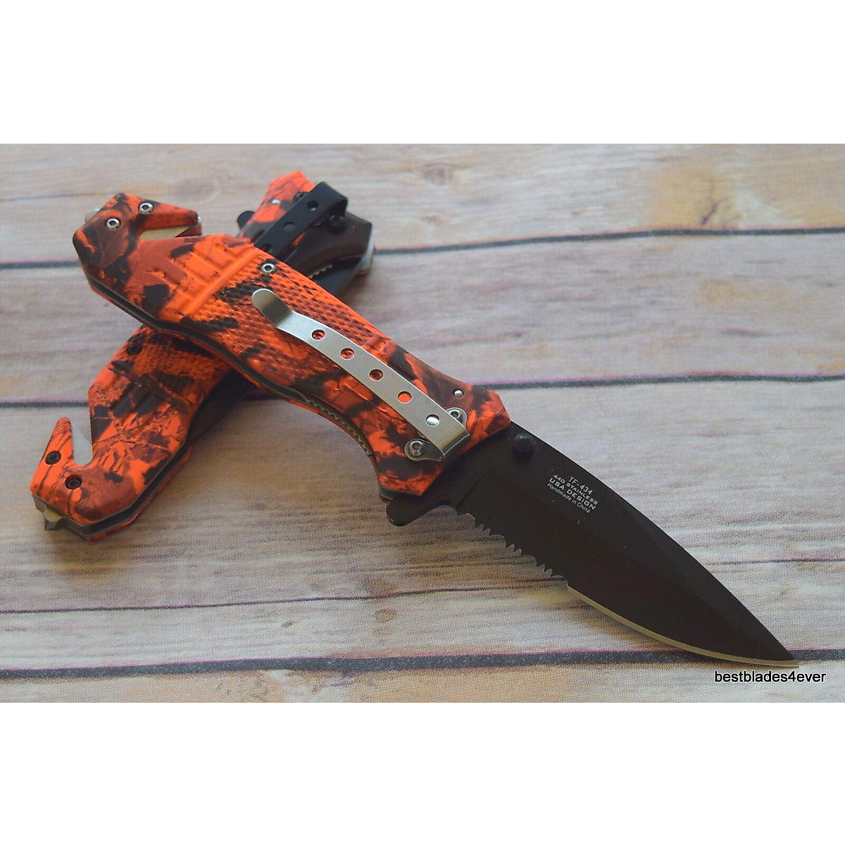 8 Inch Overall Tactical Rescue Stainless Steel Open Folding Pocket Knife With Clip Outdoor Survival Hunting Knife for Camping by Survival Steel