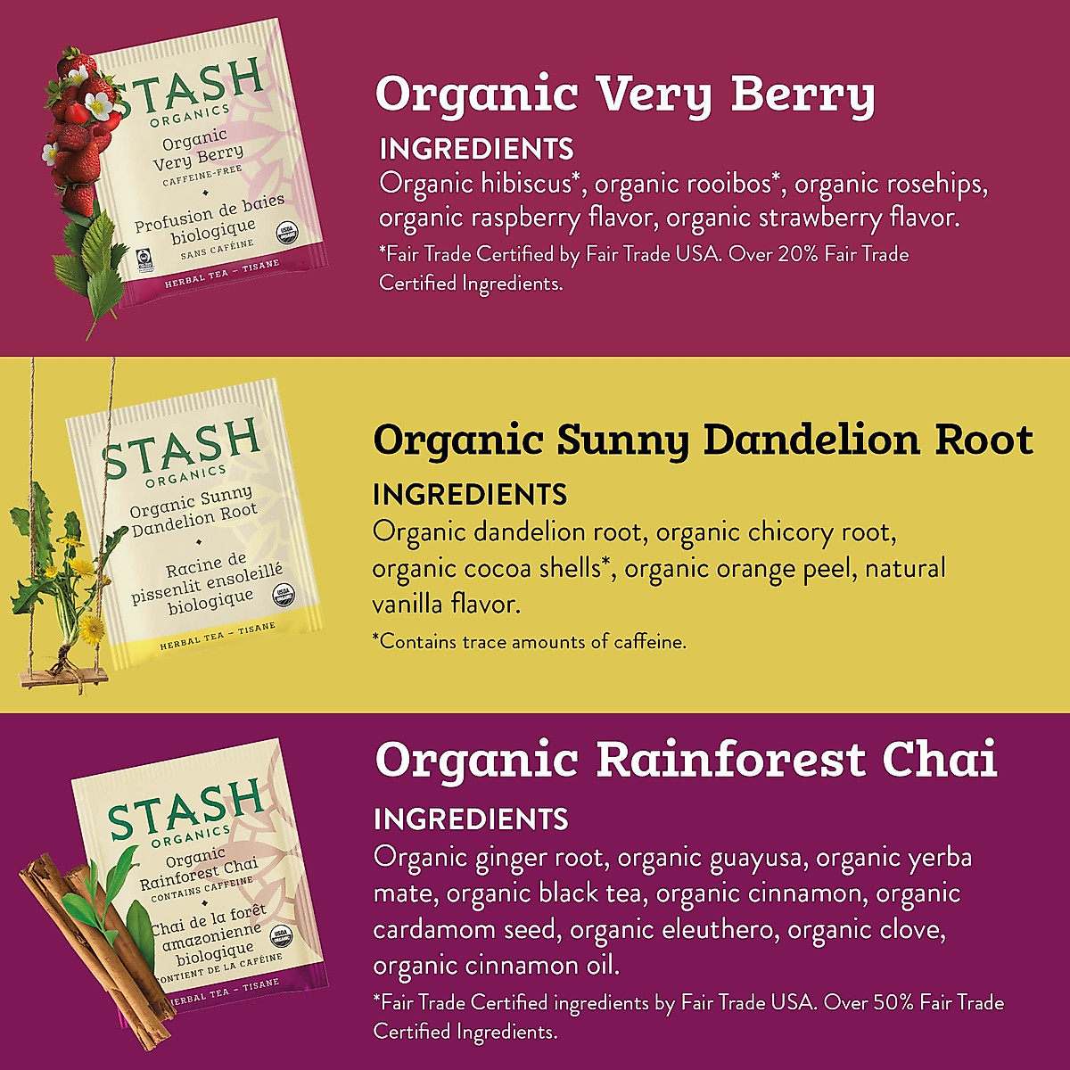 Stash Tea Organic Variety Pack Sampler Assortment - Non-GMO Project Verified Premium Tea with No Artificial Ingredients, 18 Count (Pack of 6) - 108 Bags Total