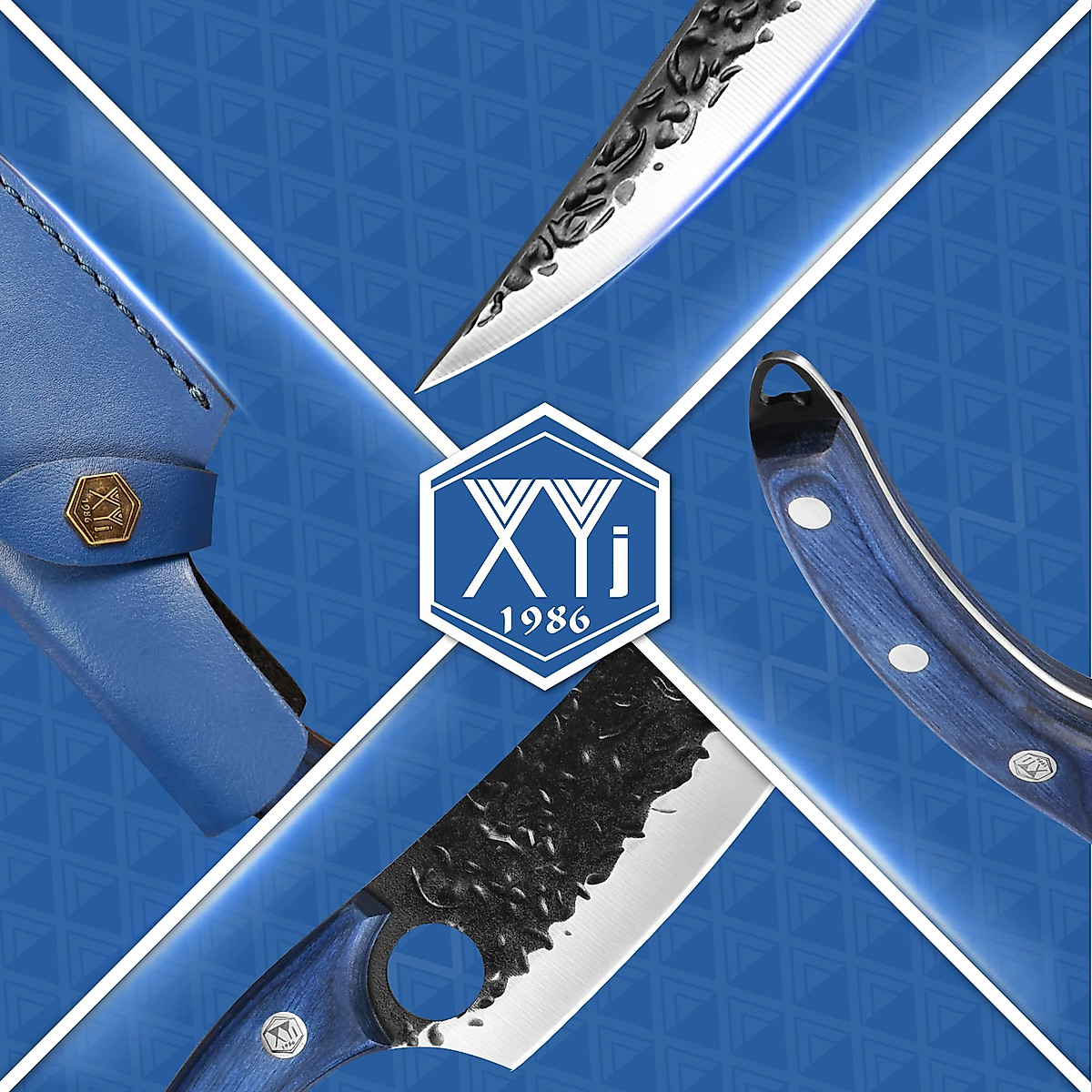 XYJ Full Tang Ancient Butcher Chef Knives Boning Fillet Knife With Carry Sheath Stainless Steel Meat Vegetable Knife For Camping Hunting Outdoor