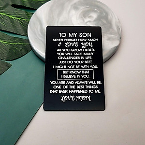 Vadaka Son Gift From Mom Metal Wallet Insert Card to Son Inspirational Gift Encouragement Gift Engraved Wallet Card Inserts Inspirational Card Birthday Graduation Wedding Gift Mom to Son Gifts