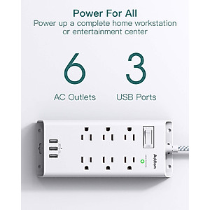 Surge Protector, Outlet Extender with Night Light, Addtam 5-Outlet Splitter and 4 USB Ports(1 USB C) and Power Strip Surge Protector 6 Outlets and 3 USB Ports, Wall Mount for Home, Office and Dorm