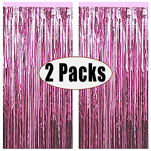 Fecedy 2pcs 3ft x 8.3ft Light Pink Metallic Tinsel Foil Fringe Curtains Photo Booth Props for Birthday Wedding Engagement Bridal Shower Baby Shower Bachelorette Holiday Celebration Party Decorations