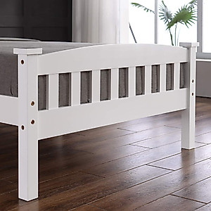 Karl home White Twin Platform Bedframe with Slat Headboard Wooden Bed Frame with Footboard, 12 Wood Slat Support, No Box Spring Needed