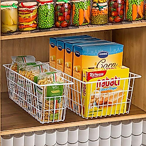 iPEGTOP Wire Storage Freezer Baskets, Set of 4 Large 15.2" Farmhouse Organizer Storage Bins Fridge Basket Rack with Handles for Kitchen Cabinets, Pantry, Office, Bathroom Organization- White