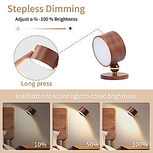 Leapair Wooden LED Wall Sconce, Wall Mounted Lamp,Wooden Night Light with Rechargeable Battery Operated 360°Rotate Magnetic Ball, Cordless Wall Light for Reading