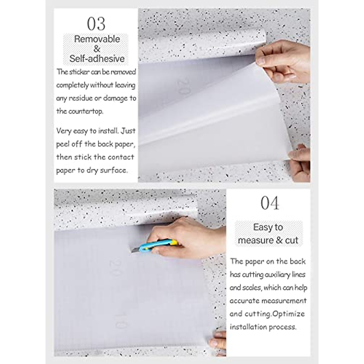 Glossy Marble Paper for Countertop Peel and Stick Wallpaper Granite White Sticker Waterproof Self Adhesive 15.7”×118” Easy to Install & Clean, Removable