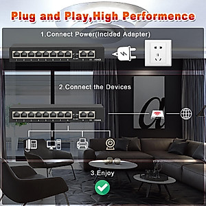 ienRon 10 Port Gigabit Switch, 8 Gigabit Ports + 2 Gigabit Uplink Ports, Unmanaged Ethernet Switch, Internet Switch Network Switch with AI Detection VLAN Mode | Plug and Play| Fanless Metal Design