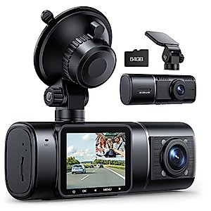 Dual Dash Cam 4K, Dash Cam Front and Inside, Dash Camera for Cars with 64GB SD Card, Infrared Night Vision, 1.5 inch IPS Screen, Loop Recording, Accident Lock, WDR, Parking Monitor for Taxi Driver