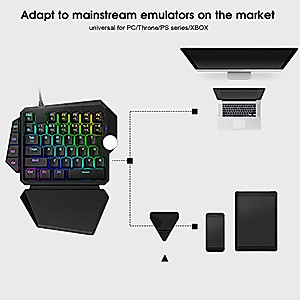070 44 Keys One Handed Keyboard, RGB Backlight Mechanical Keyboard, Gaming Keyboard for PC, Computer Peripherals