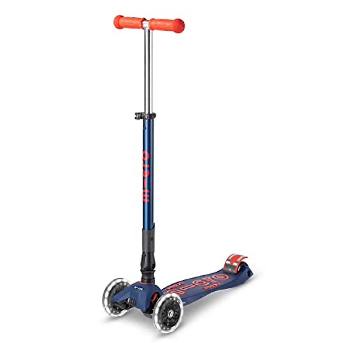 Micro Kickboard - Maxi Deluxe Foldable LED - Three Wheeled, Lean-to-Steer, Fold-to-Carry Swiss-Designed Micro Scooter for Kids with Motion-Activated Light-Up Wheels for Ages 5-12 (Blue)