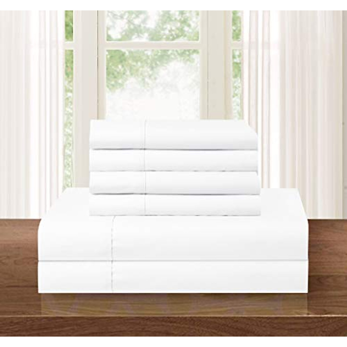 Elegant Comfort Luxury Soft 1500 Thread Count Egyptian 6-Piece Premium Hotel Quality Wrinkle and Fade Resistant Cozy Bedding Set, Easy All Around Elastic Fitted Sheet, Deep Pocket, Queen, White