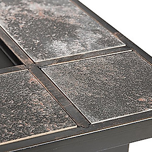 Fire Pit Set, Wood Burning Pit -Includes Screen, Cover and Log Poker- Great for Outdoor and Patio, 37Â” Marble Tile Rectangular Firepit by Pure Garden