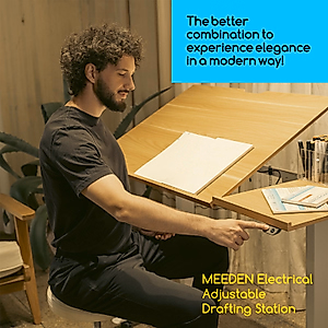 MEEDEN Height Adjustable Drafting Table - 31" to 52" Electric Drawing Desk with Large Side Board - 40 * 27" Tiltable Tabletop - Rolling Wheels - ES-6058-YM