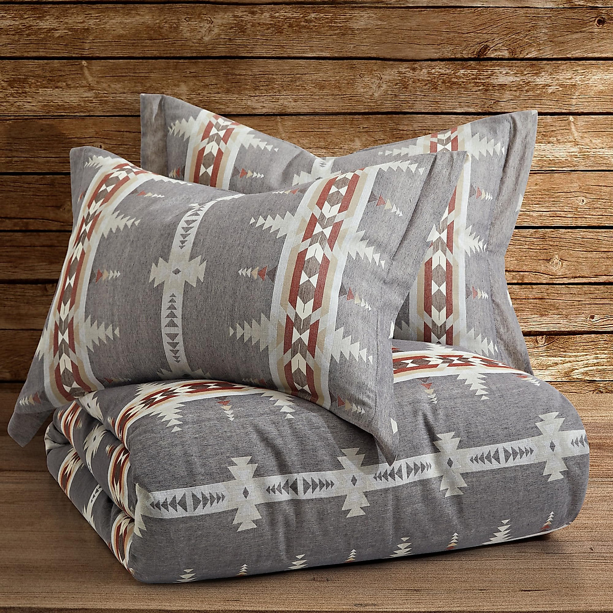 Levtex Home - Corrales Duvet Cover Set - King Duvet Cover + Two King Pillow Shams - Aztec - Grey, Brick Red, Cream and Taupe - Duvet Cover (106 x 94in.) and Pillow Shams (36 x 20in.) - Cotton