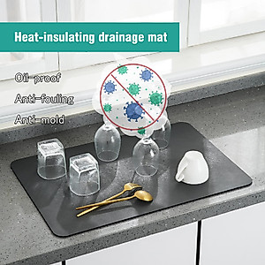 Coffee Mat Dish Drying Mat for Kitchen Counter, Hide Stain Absorbent Rubber Backed Quick Drying Mat Fit Under Coffee Maker Espresso Machine, Coffee Bar Accessories Bar Mat(16" X 12",Dark Grey)