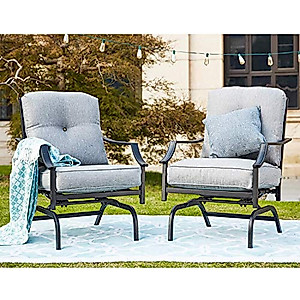 Top Space Rocking Patio Chairs Outdoor Metal Furniture Motion Spring Chair Black Dining Bistro Set with Padded Cushion for Garden Balcony Porch