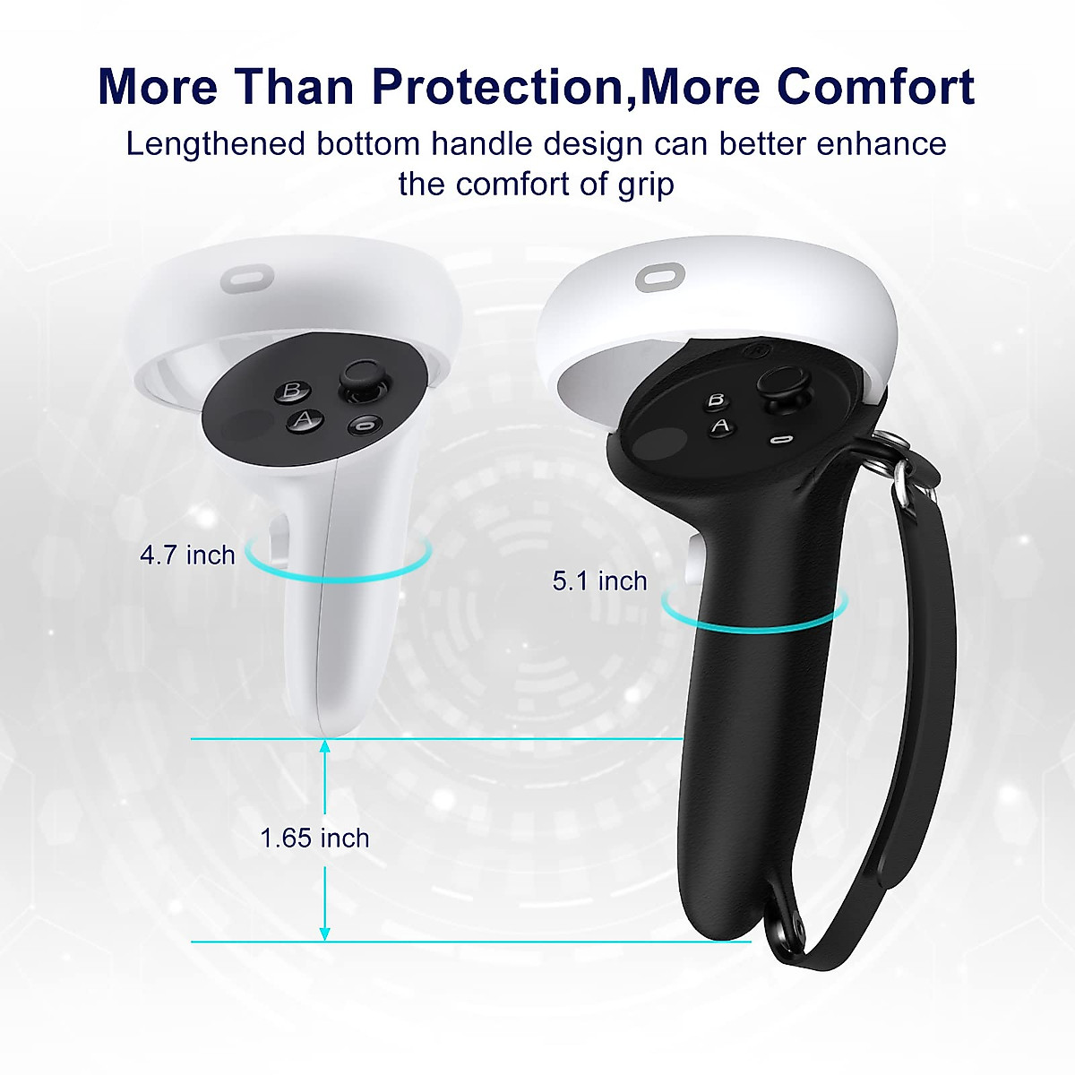 XFORTEN Controller Extension Grips Cover for Oculus Quest 2, Controller Protector with Adjustable Knuckle Straps, for Enhanced Comfort in VR Game Accessories and Beat Saber (Black)…