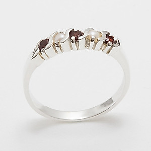 LetsBuyGold Solid 925 Sterling Silver Real Genuine Garnet & Cultured Pearl Womens Eternity Band Ring - 12 - Size 12