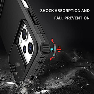 YOUULAR Case Compatible with Xiaomi Redmi Note 12 Pro 5G/Xiaomi Poco X5 Pro 5G Dimensional Bracket Sliding Window Mobile Phone Case Shockproof Protective Phone Cover Poco X5 Pro Military Cases Black