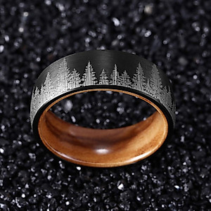 POYA TUNGSTEN Forest Rings for Men 8 mm Black Plated Wedding Band with Wood Liner Comfort Fit (8)