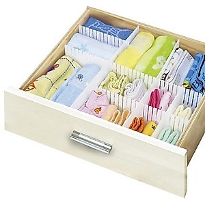 Khc Drawer organizer - Slotted Drawer Dividers for Bedroom, Kitchen, Office - White - Set of 3 - 24 x 3 Inch