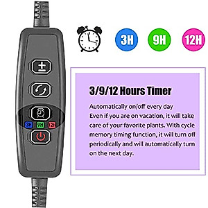 UPODA LED Grow Light for Indoor Plants, Plant Growing Lamps for Seedlings Succulents Microgreens 9 Levels Dimmable Brightness Adjustable with 3/9/12H Timer (3 Heads/63 LED)