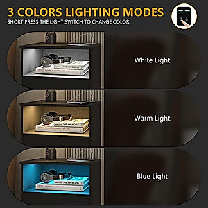 LVSOMT Black Nightstand with Charging Station and LED Lights, Modern Bedside Table Smart Night Stand, End Side Table with 2 Drawers, Open Storage Shelf, USB Port for Bedroom Living Room