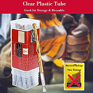 SATTDMAIC Hex Shank Drill Bit Set, 13+1pcs HSS Impact Drill Bit Set with Titanium Finish, 1/16”-1/4” for Wood, Plastic, Aluminum Alloy, Metal, Impact Driver Drill with Quick Change Adaptor