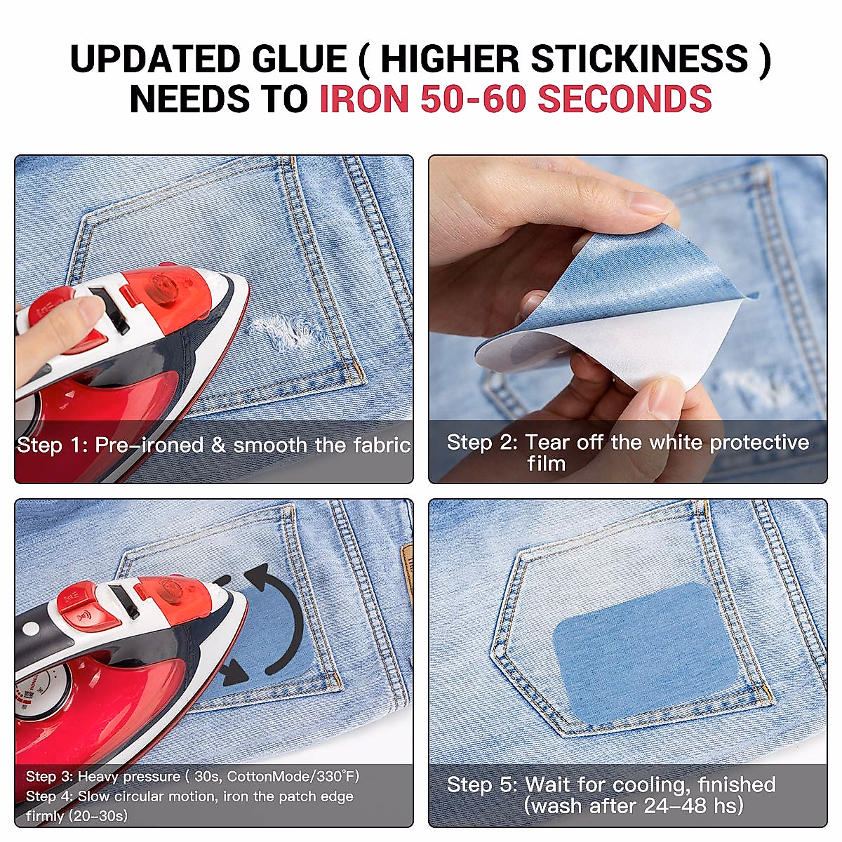 Iron on Patches for Clothing Repair 20PCS, Denim Patches for Jeans Kit 3" by 4-1/4", 4 Shades of Blue Iron On Jean Patches for Inside Jeans & Clothing Repair