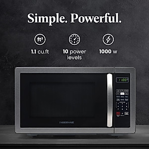 Farberware Countertop Microwave 1.1 Cu. Ft. 1000-Watt Compact Microwave Oven with LED lighting, Child lock, and Easy Clean Interior, Stainless Steel Interior & Exterior