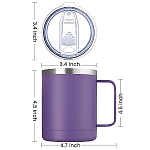 MEWAY 12oz Coffee Mug With Handle and Sliding Lid,Stainless Steel Travel Tumbler Cup with Handle,Double Wall Vacuum Insulated Camping Cup for Hot & Cold Drinks Tea (Purple,Set of 1)