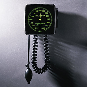 McKesson LUMEON Clock Aneroid Sphygmomanometer, Blood Pressure with Cuff, Wall Mounted, Black, Adult Medium, 1 Count