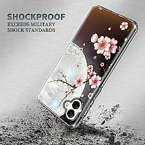 SROJDHFJB Phone Case for Samsung Galaxy A04 4G, Clear Cover for Galaxy A04 4G Dual Layer Soft Rubber Shockproof Bumper Anti-Scratch Hard PC Back, Girls Shell with Moon Sakura Dsigned