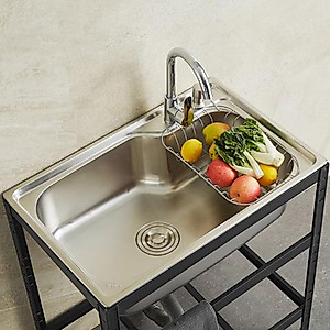 HCZION Camping Sink Portable Kitchen Sink Outdoor Utility Sink Kitchen Washing Hand Basin Farmhouse Washing Sink/Freestanding/Sturdy Anti-Overflow (Color : Cold, Size : 58x43cm(23x17in))