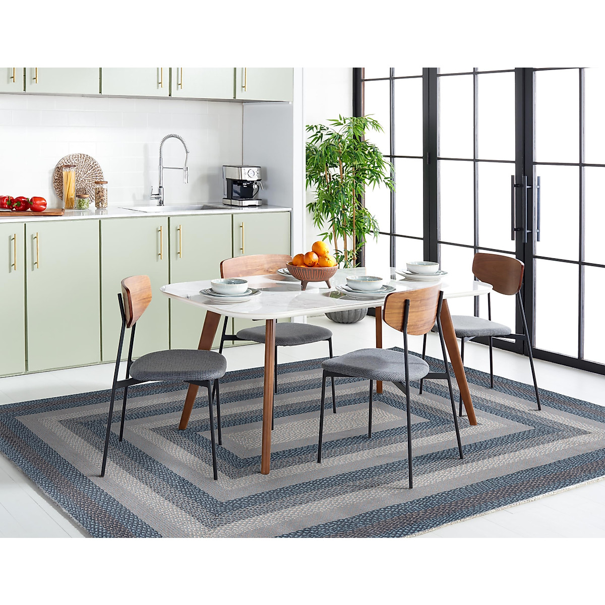 SAFAVIEH Braided Collection Area Rug - 8' x 10', Grey & Blue, Handmade Country Cottage Reversible Cotton, Ideal for High Traffic Areas in Living Room, Bedroom (BRD652B)