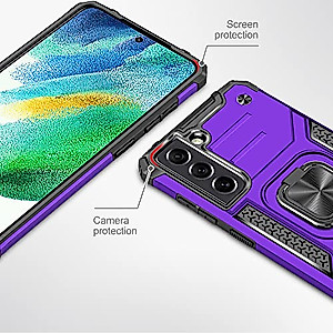 AYMECL for Galaxy S21 Case, S21 Case with Self Healing Flexible TPU Screen Protector [2 Pack], Military Grade Double Shockproof with Kickstand Protective Case for Samsung Galaxy S21 5G-Purple
