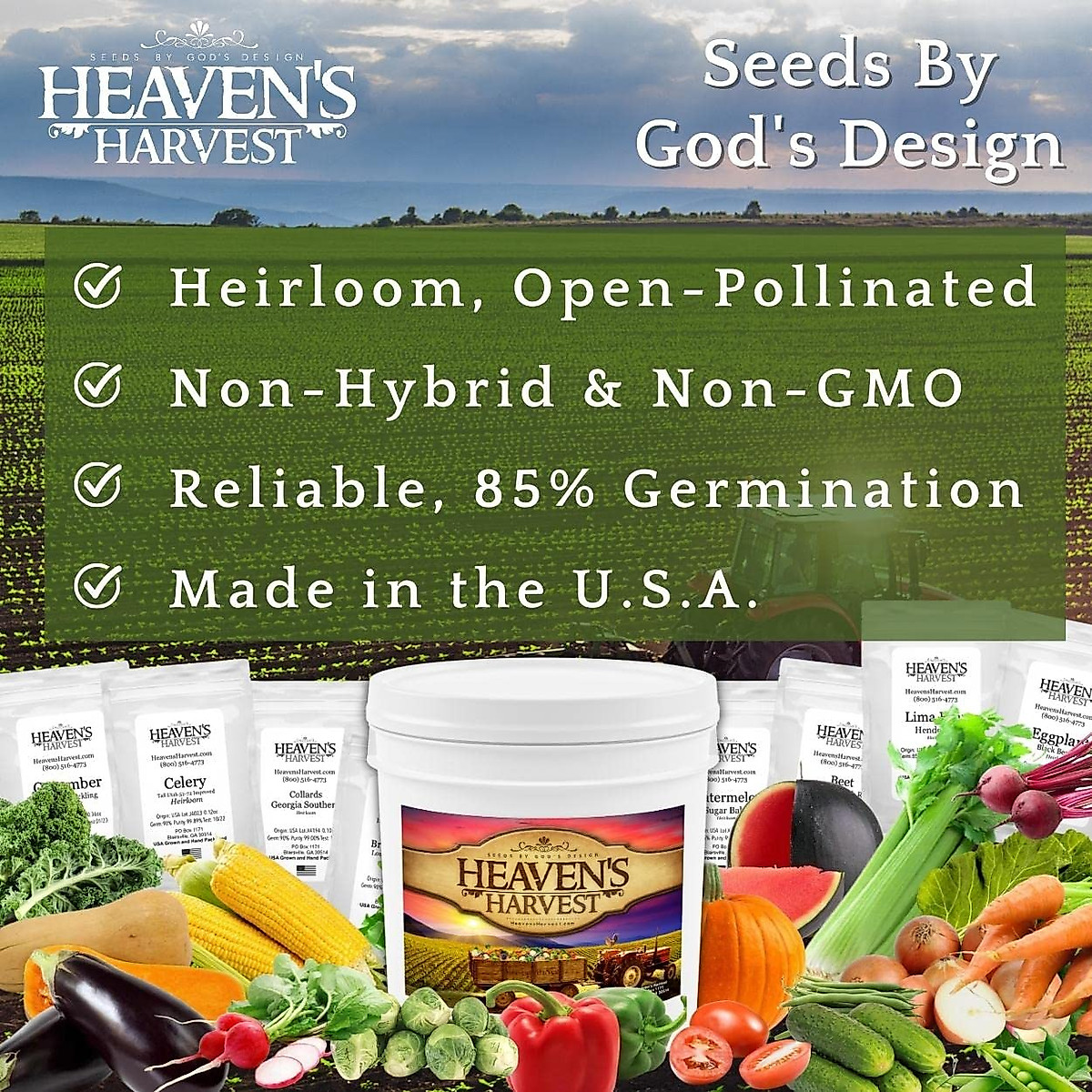 Heaven’s Harvest “10 Year Garden” Survival Seed Bank Kit | Over 25k Non GMO Heirloom Vegetable Survival Seeds + 2 Free Bonus Items: Clyde’s Garden Planner + Seed Vault Storage Drum for 10 Year Storage