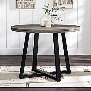 Walker Edison Rustic Solid Wood Distressed Round Kitchen Dining Room Table, 42 Inch, Grey