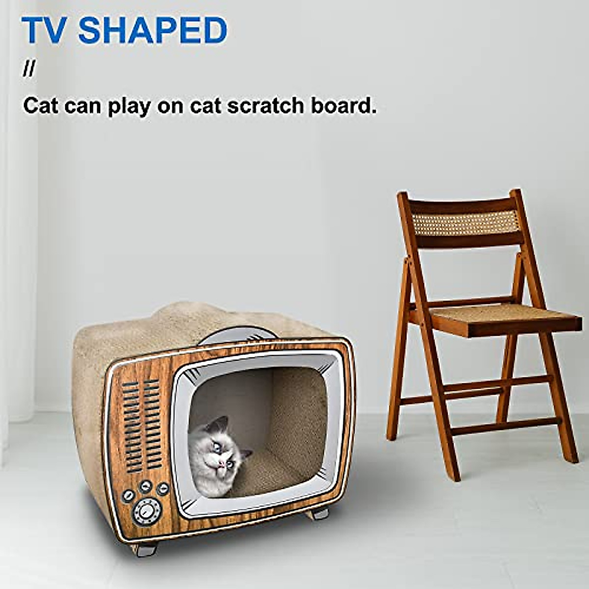 FluffyDream TV Cat Scratcher Cardboard Lounge Bed, Cat Scratching Board, Durable Board Pads Prevents Furniture Damage, Wood