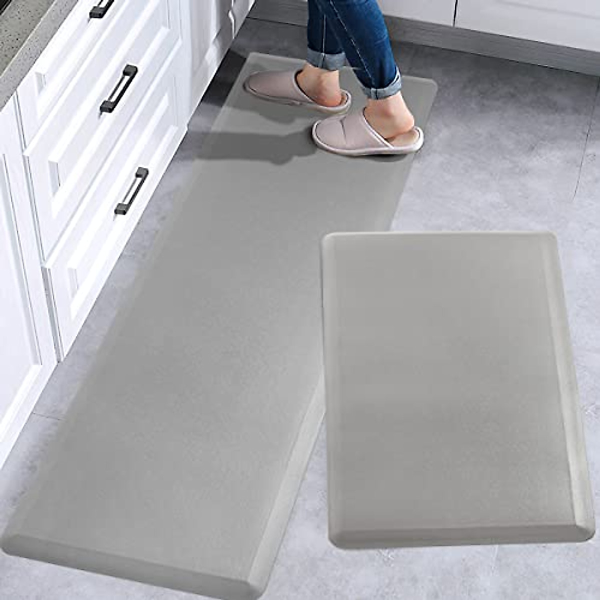 ZVV Kitchen Mats Cushioned Anti-Fatigue Floor Mat Waterproof [2 PCS] Kitchen Mats and Rugs Heavy Duty PVC Ergonomic Comfort Standing Foam Mat for Kitchen, Floor Home, Office, Sink, Laundry, Gray