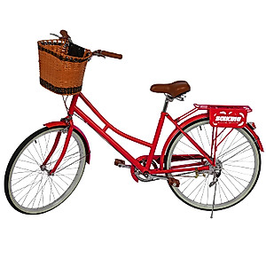 26-inch Single Speed Classic Bicycle Ladies' Retro Beach Cruiser Bicycle with Knitted Basket & Foam Rear Seat Dual Springs High Carbon Steel Shock-Absorbing Frame Adult Bicycle