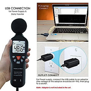 Decibel Meter Digital Sound Level Meter with Data Record Function 30-130dB Range High Accuracy db Meter with LCD Backlight Time Display