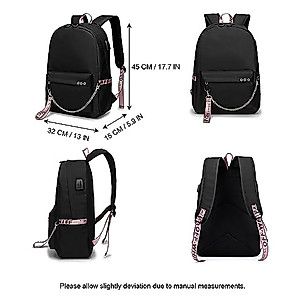 WANHONGYUE My Hero Academia Anime Rucksack 15.6 Inch Laptop Backpack Bookbag with Keychain Stainless Steel Chain Black / 15