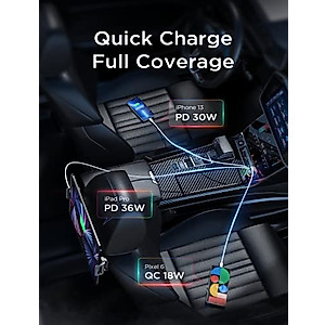 Car Charger USB C, 66W LISEN 3 USB Port [PD 36W+QC 30W] All Metal Car Charger iPhone, Fast Charging Car Adapter Colorful Lighting PD&QC 3.0 for iPhone 14 13 Pro, Samsung S23 iPad MacBook Pro Laptop