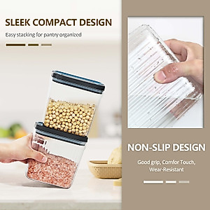 LINKLIFE Flip-Lock Airtight Food Storage Containers 6-PC (0.6 Qt*2+1.6 Qt*3+3.4 Qt),Leakproof Ring Seal Top,Anti-Slip Pantry Canister for Flour Sugar,Coffee,Dog Food Treat,Rectangle Black