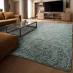 Vafodo Fluffy Bedroom Rug Carpet,8x10 Feet Shaggy Fuzzy Rugs for Bedroom,Soft Rug for Kids Room,Plush Nursery Rug for Baby,Solid Deep Grey Area Rugs for Living Room,Cute Room Decor for Girls Boys