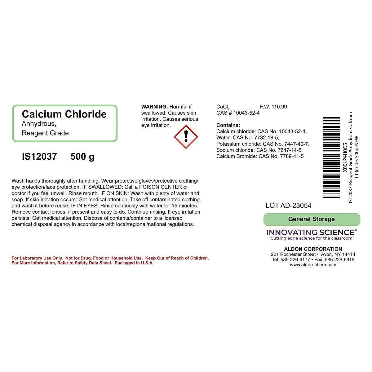 ALDON Innovating Science Reagent Grade Anhydrous Calcium Chloride, 500g - The Curated Chemical Collection
